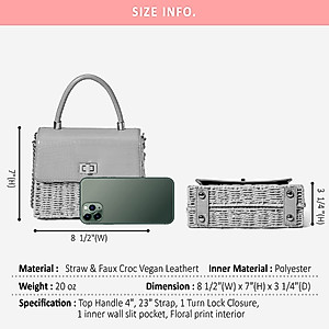 Like Dreams Women Hand-woven Straw Crossbody Faux Croc Vegan Leather Upper Floral Inner Summer Crossbody (Blush)