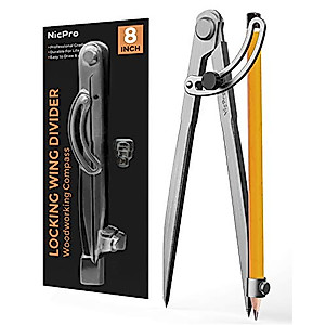 Nicpro 8 Inch Compass for Woodworking with Wing and Pencil Holder, Professional Carpenter Pencil Compass Great for Geometry, Drawing, Drafting