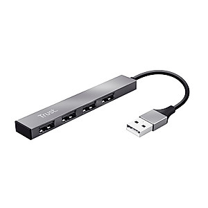 Trust 23786 Halyx Aluminium 4-Port Mini USB 2.0 Hub for PC, Laptop, Mac - Silver