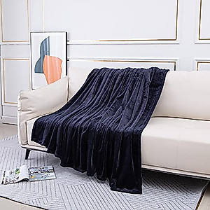 Flannel Bedding Fleece Blanket Throw, CHOOLE 350GSM Lightweight Soft Warm Blanket for Couch, Camping, Gift (Navy, Throw (50"x60"))