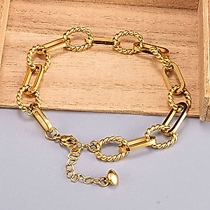 7mm Woman Gold Stainless Steel Rope Rolo Link Thick Chain Bracelet Bead#15563