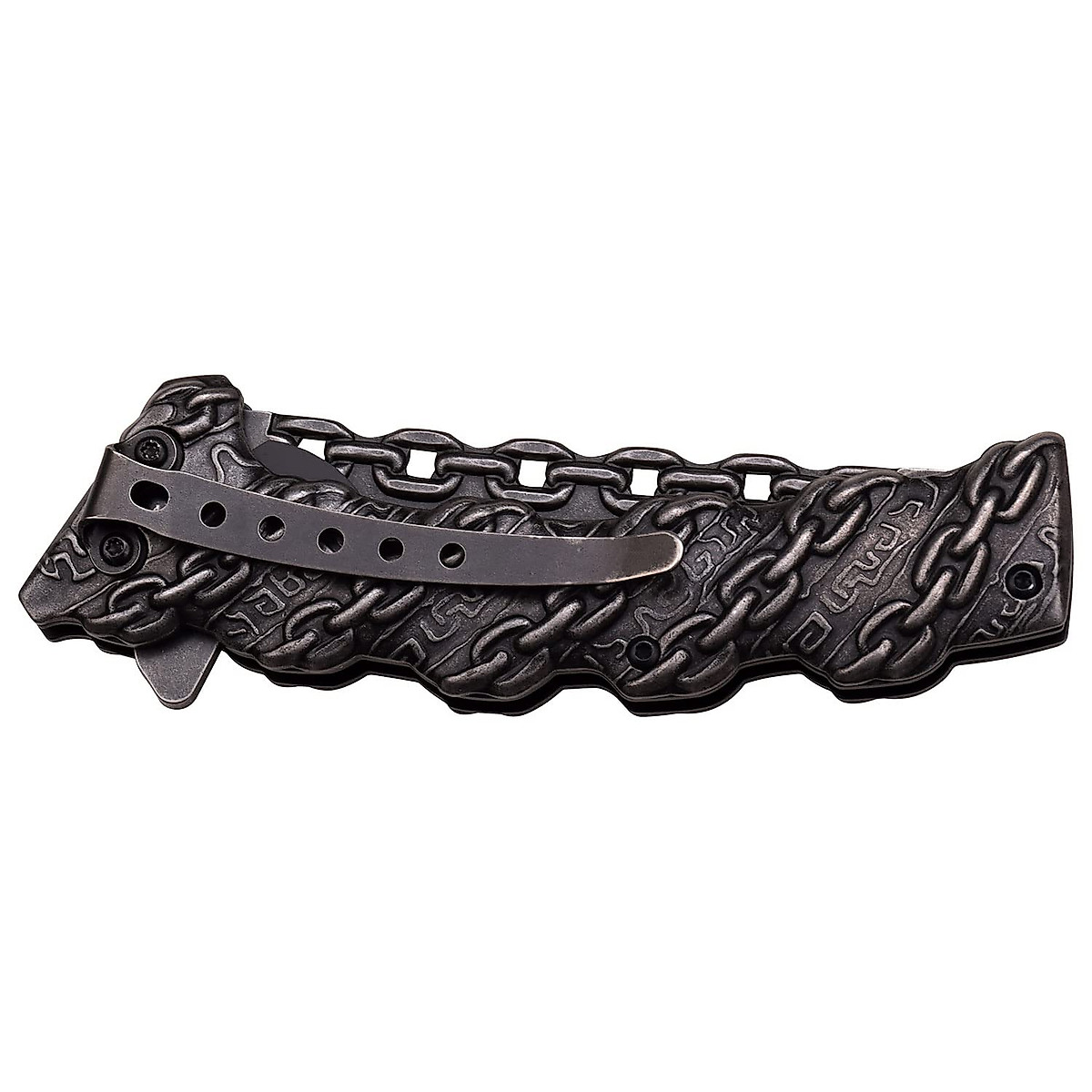 Tac-Force- Folding Pocket Knife –Stonewashed Finish Stainless Steel Blade and Handle with Sculpted Chain Link Design, Includes Pocket Clip, Tactical, EDC, Rescue - TF-859