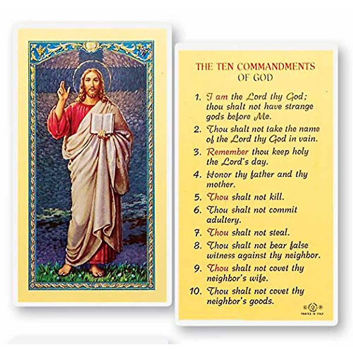 WJ Hirten E24-129 The Ten Commandments Clear Holy Cards