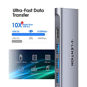 LENTION USB C Hub with 4K HDMI, 3 USB 3.0, SD/Micro SD 3.0 Card Reader, Compatible 2023-2016 MacBook Pro, New Mac Air/Surface, Chromebook, iPhone15 or More, Stable Driver Adapter (C34, Space Gray)