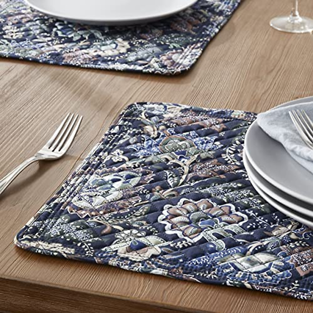 Vera Bradley Women's Cotton Reversible Placemats Set of 2, Java Navy Camo - Recycled Cotton, One Size