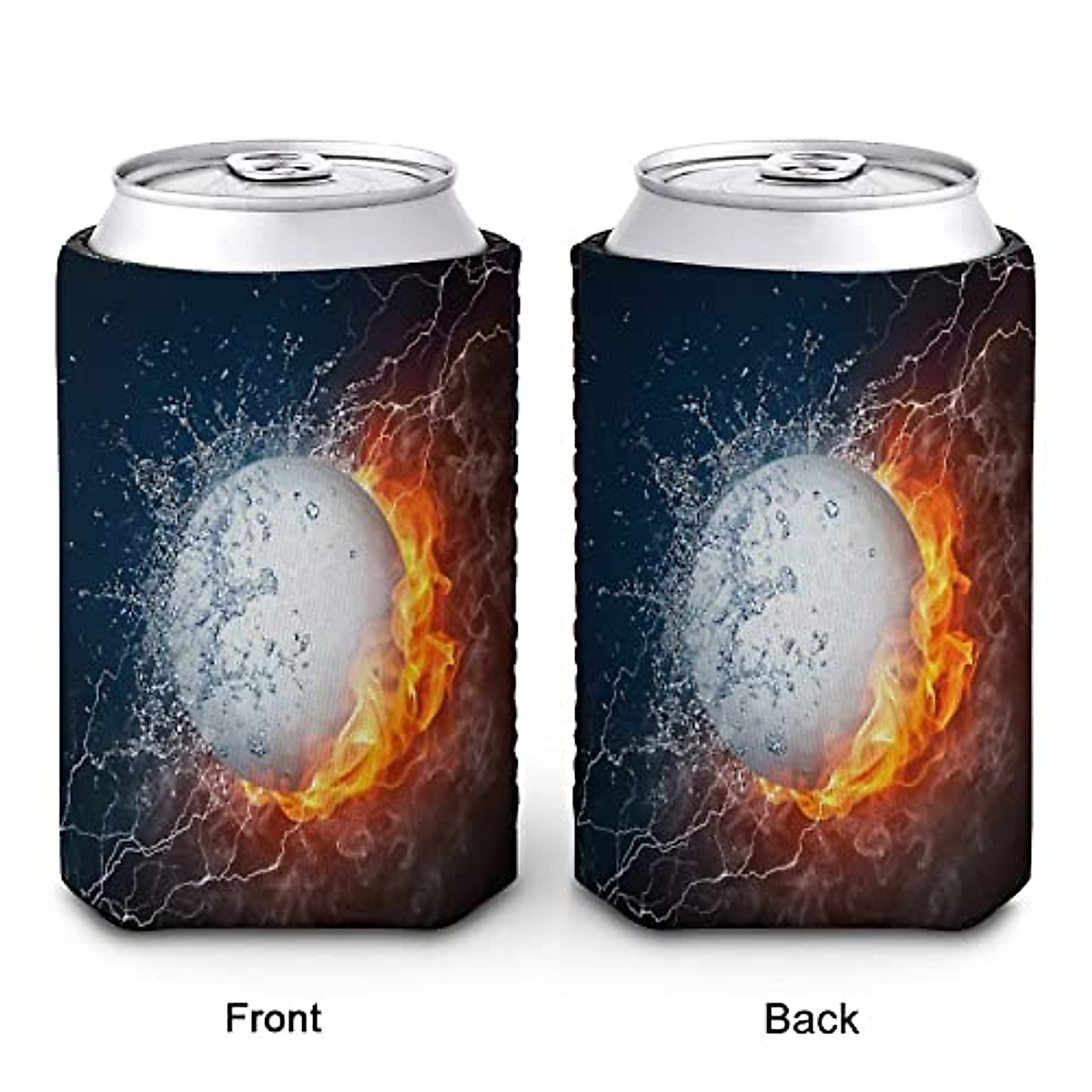 Can Cooler Sleeves Coozies for Cans And Bottles Insulators Golf Ball Fire Water Print PVC Elastic Reusable