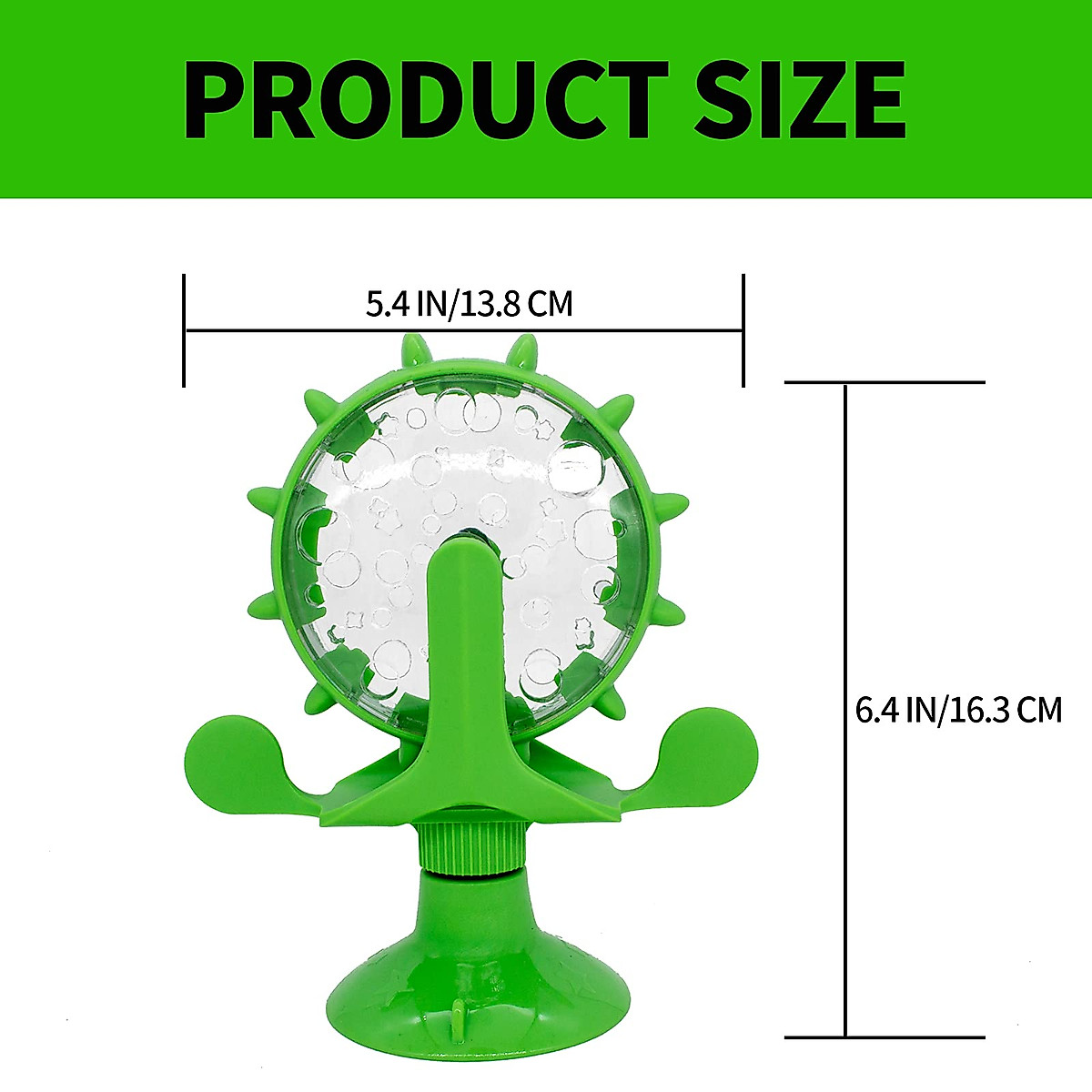 HXJWG Cat Treat Dispenser Toy,Fun Interactive 360 DegreeRotating Food Leakage Device,Fun Interactive 360 Degree Rotating Windmill pet Treat Dispenser Toy with Suction Cup, GREEN