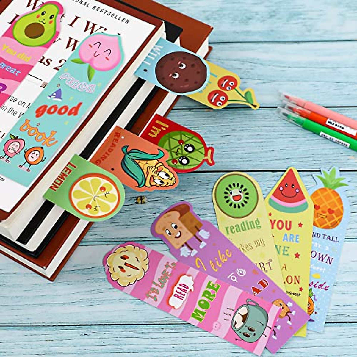 Bookmarks Scratch and Sniff Bookmarks Fruit Theme Scented Fun Bookmarks Assorted Cute Bookmarks for Students, Teens, Food Lovers, 36 Pieces 12 Styles