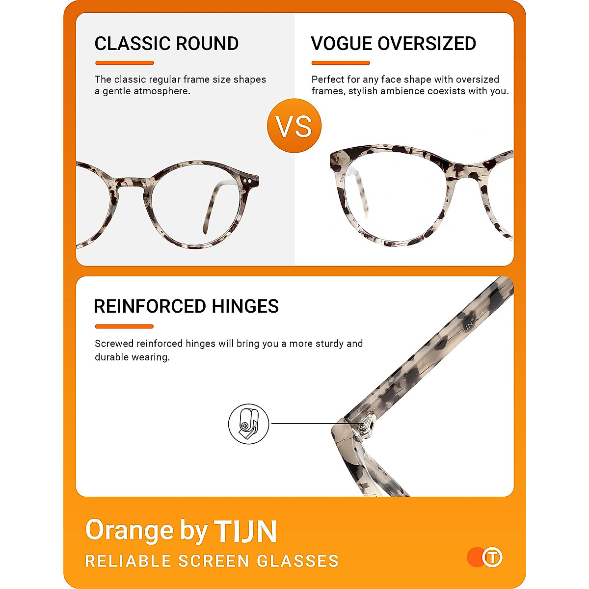 TIJN Blue Light Glasses for Women and Men, Oversized Frame, Anti Eyestrain Clear Computer Gaming Blue Blocker Glasses (Tortoise Shell)