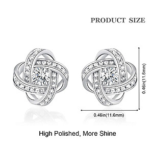 MDFUN Love Knot Earrings 18K White Gold Plated Flower Stud Earrings for Women Cubic Zirconia Earrings