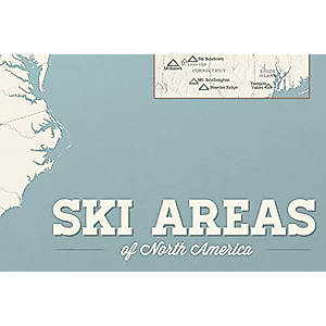 North America Ski Resorts Map 24x36 Poster (Beige & Opal Blue)