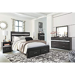 Signature Design by Ashley Starberry Glam 1 Drawer Nightstand with 2 Slim-Profile USB Charging Stations & Silvertone Glitter Accents, Black