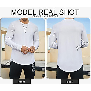 JMIERR Men's 3 Pack Cotton Hipster Hip Hop Longline Crewneck Long Sleeve T-Shirt, T Shirts for men Pack, US 40(M), Black/White/Light Pink