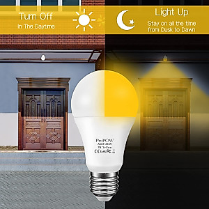 ProPOW Amber Yellow LED Light Bulb, 7W Dusk to Dawn Bulbs 40W Equivalent A19 Auto on/Off LED Bulbs Outdoor Lights 580 Lumens Porch Lights(Non-Dimmable,E26,2200K,2 Pack)