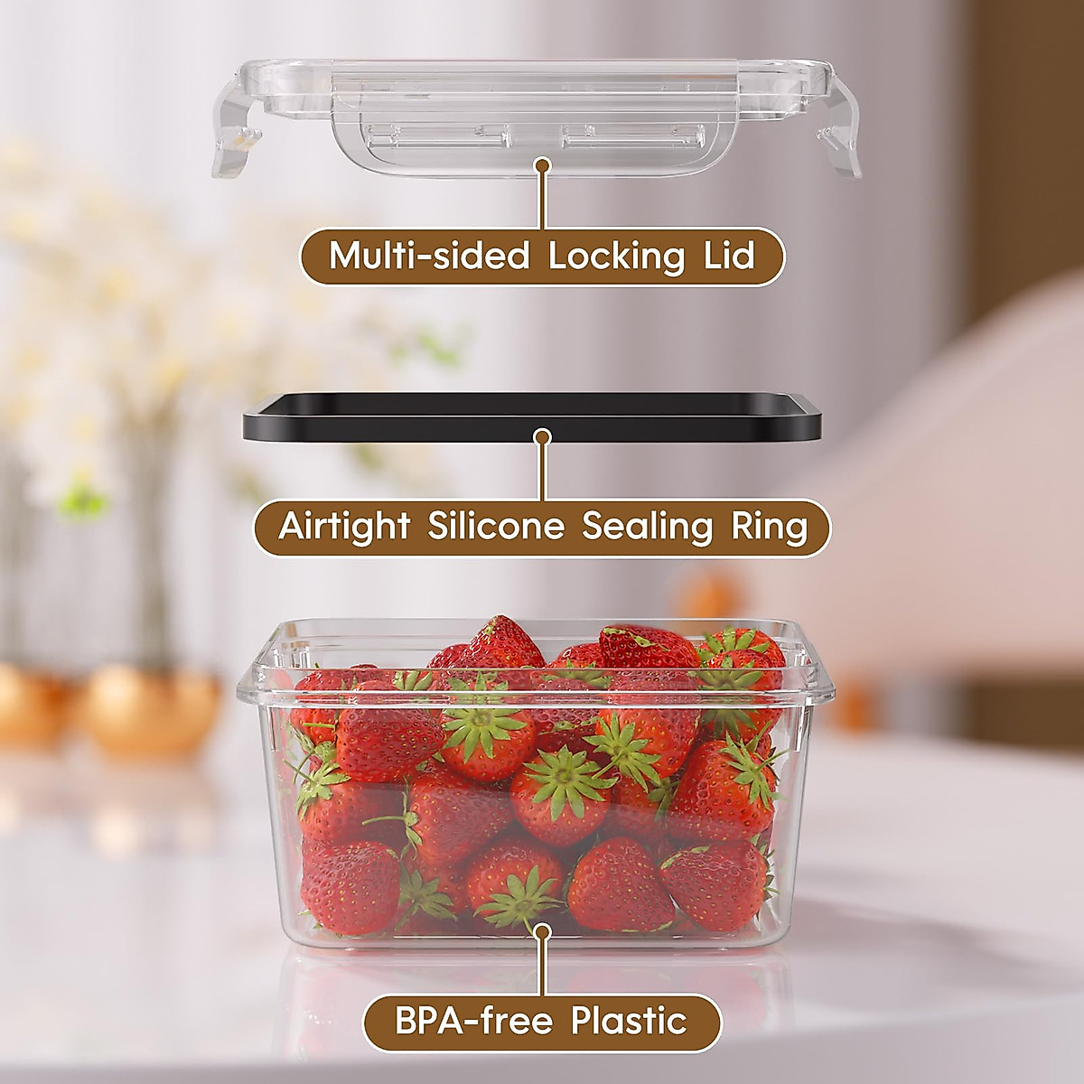 KEMETHY 50 PCS Food Storage Containers with Lids Airtight, Extra Large to Small Containers-Total 581.2oz, Kitchen Organization, Stackable, BPA-Free, Leak-Proof, Labels & Marker Pen