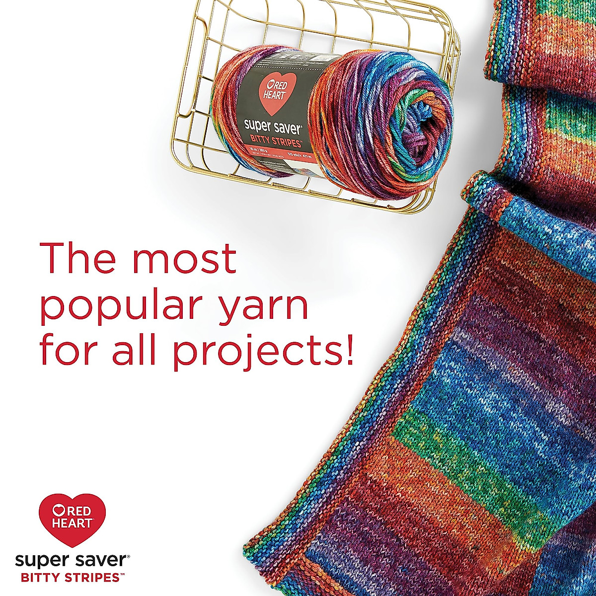 Red Heart Super Saver Bitty Stripe Crayon Box Yarn - 2 Pack of 10oz/283g - 100% Acrylic - #4 Worsted (Medium) - 515 Yards - Knitting/Crochet