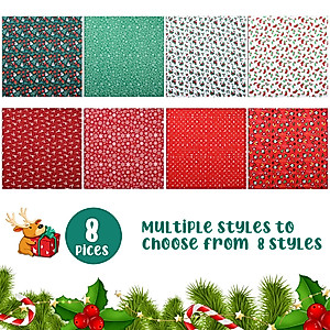 Panelee 8 Pcs 20 x 20 Inches Christmas Fabric Quilting Christmas Fabric Bundles Precut Fabric Squares Christmas Printed Fabric Scraps for DIY Sewing Crafts Project Patchwork Dress Apron