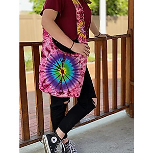 Tie Dye Crossbody Shoulder Hippie Boho Handbag Purse in Pink Large