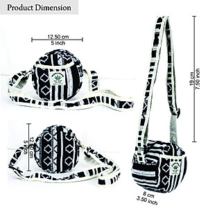Handmade Circle Crossbody Purse Handbag Boho Zipper Shoulder Bag Round Cell Phone Purse (Black White)