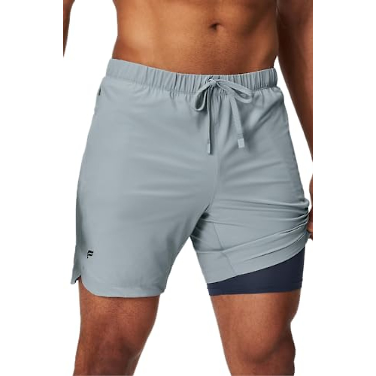 Fabletics Men's The One Short (Lined), Training, Swimming, Lightweight, Quick-Dry, Zip Pocket, Stretch Woven, 7" Inseam, XL, Shadow Grey