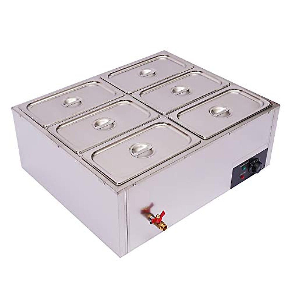 JINHZIXIU 6-Pan Commercial Electric Food Warmer Stainless Steel Electric Steam Table Buffet Countertop with Temperature Control with Lid for Parties, Catering, Restaurants 850W 110V 30-85℃