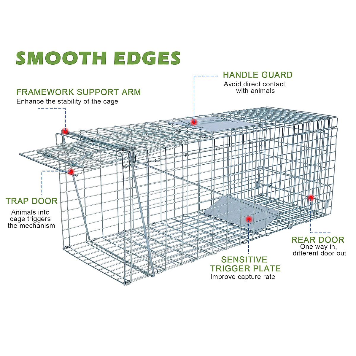 Live Animal Trap Cage with Cover, Cat Trap for Stray Cats 32 Inch Heavy Duty Folding Skunk Trap with Real Door for Raccoons, Opossums, Groundhogs, Skunks, Feral Cats, Squirrels-2 Packs
