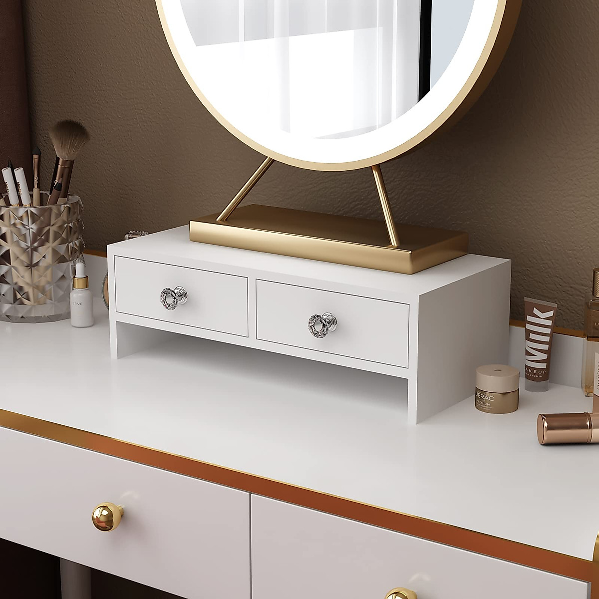 WELLAND Monitor Stand Riser with Drawers, Computer Monitor Stand, Desktop Organizer Stand for Laptop, PC, Office Supplies, White