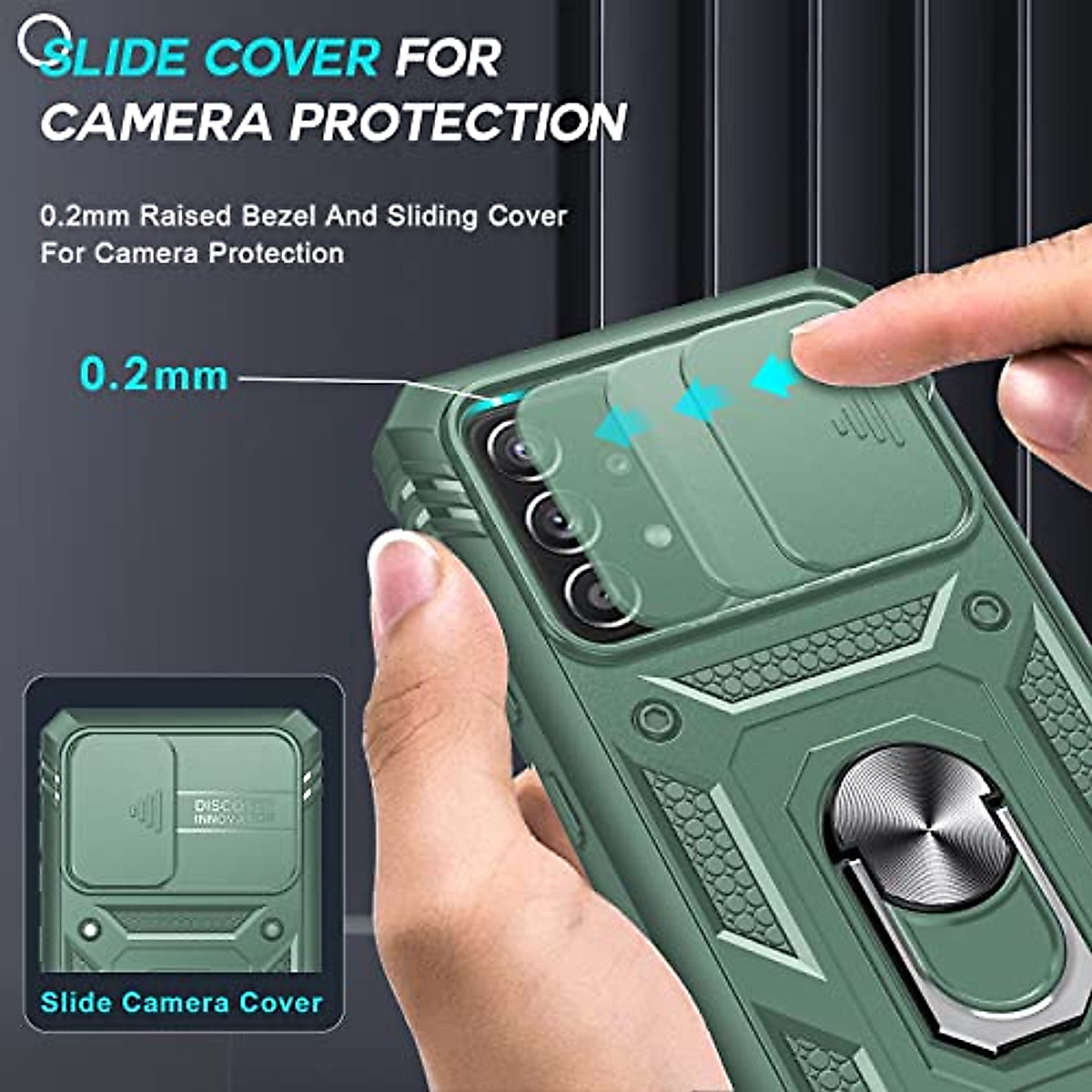 LeYi for Samsung A52 5G / A52s 5G, Galaxy A52 5G Case with Slide Camera Cover + [2 Pack] Tempered Glass Screen Protector, 360 Full Body Military-Grade Phone Case with Ring Kickstand for A52 5G, Green