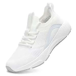 Lamincoa Women's White Running Shoes Walking Sneakers Slip On Breathable Tennis Shoes Memory Foam for Athletic Gym Workout,7
