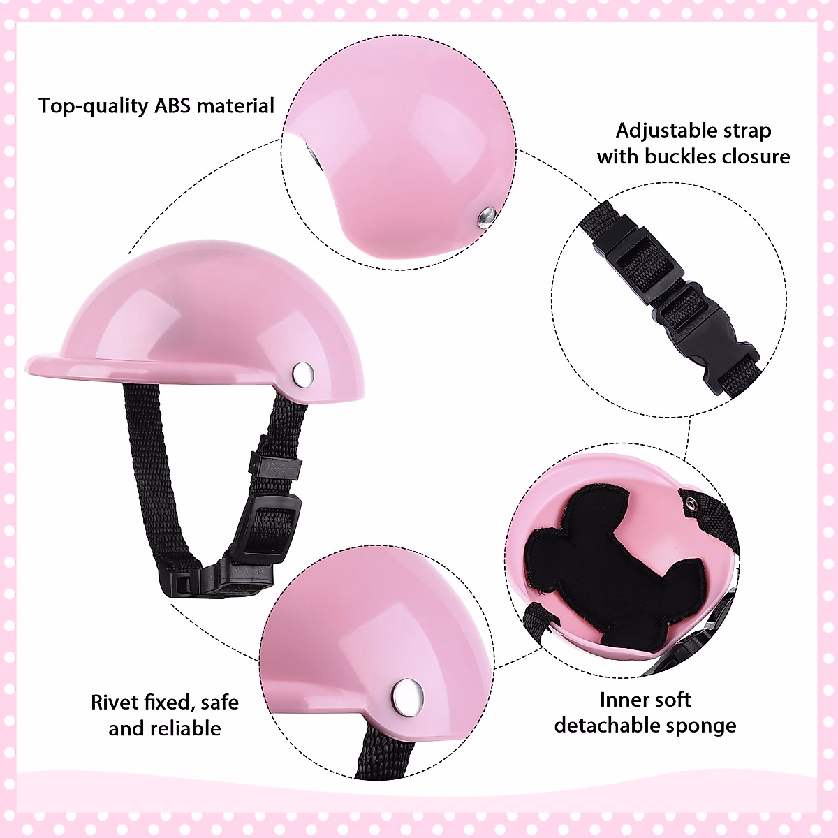 Pet Dog Helmet and Dog Goggles Set 4 Inch Padded Puppy Motorcycle Helmet Sunglasses Safety Cap Hard Hat Adorable Puppy Goggles with Adjustable Belt for Small Pet Riding, S Size(Pink)