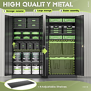 Betterland 72” Metal Storage Cabinet, Lockable File Cabinet with 2 Doors and 4 Adjustabble Shelves,Garage Storage Cabinets for Office, Warehouse, Home, (Black