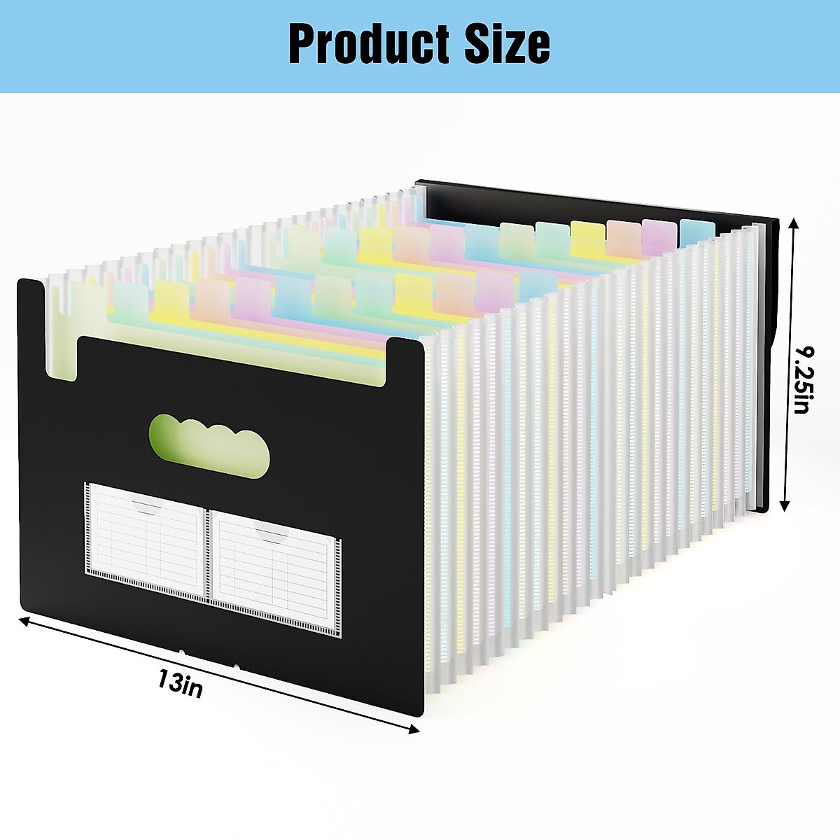 EOOUT 24 Pockets Accordian File Organizer, Portable Expanding File Folders with Expandable Cover, Desktop Plastic Accordion Folders Letter A4 Paper, Document Storage Organizer with Blank Labels