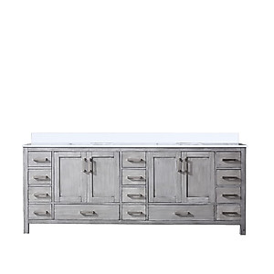 Bell+Modern Big Sur 84 in. W x 22 in. D Distressed Grey Double Bath Vanity and White Quartz Top