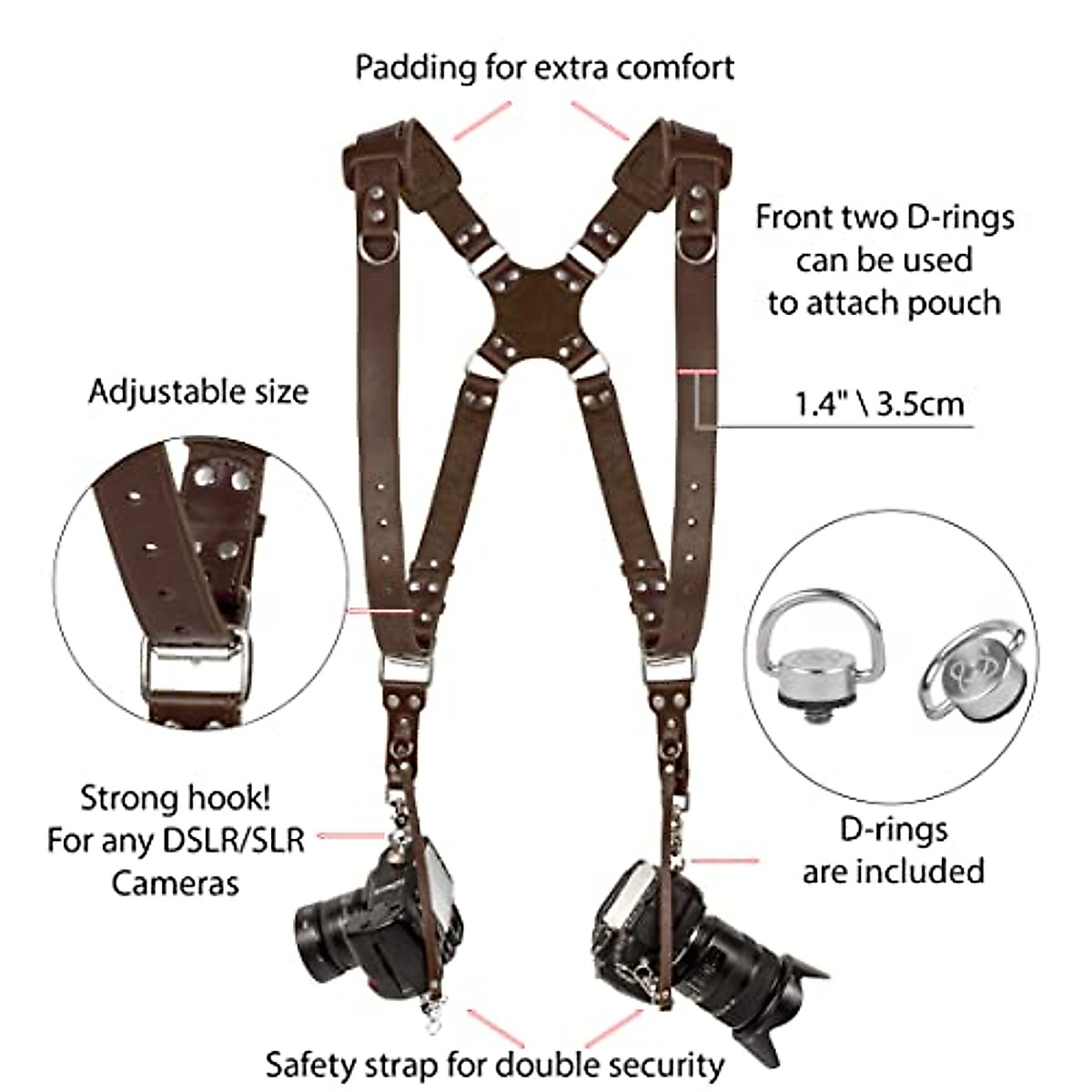 Camera Accessories Dual Harness Two Cameras - Shoulder Leather Strap - Multi Gear Double Camera Accessories DSLR/SLR ProInStyle strap by Coiro