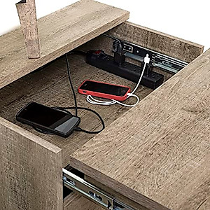 South Shore Versa Nightstand with 2 Drawers and Charging Station, Weathered Oak , 16.38 in x 23 in x 27.75 in