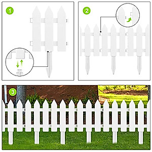 ELECLAND 12 Pieces Garden Fence with 12 Pieces Fence Insert White Plastic Fence Garden Picket Fence Edgings Lawn Flowerbeds Plant Borders Decorative Garden Yard
