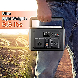 Portable Power Station 400Wh Outdoor Solar Generator Mobile Lithium Battery Pack with 110V/400W AC Outlet, LED Light for Road Trip Camping, Outdoor Adventure