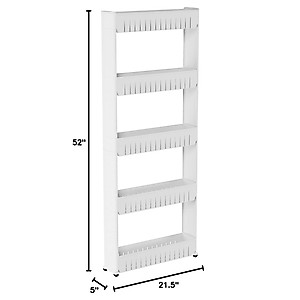 Mobile Shelving Unit Organizer with 5 Large Storage Baskets, Slim Slide Out Pantry Rack for Narrow Spaces by Everyday Home