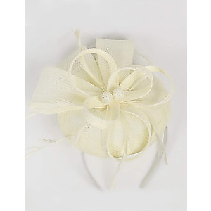 Gionforsy Pillbox Fascinator Veil Feather Derby Hat Lace Gloves Pearl Necklace