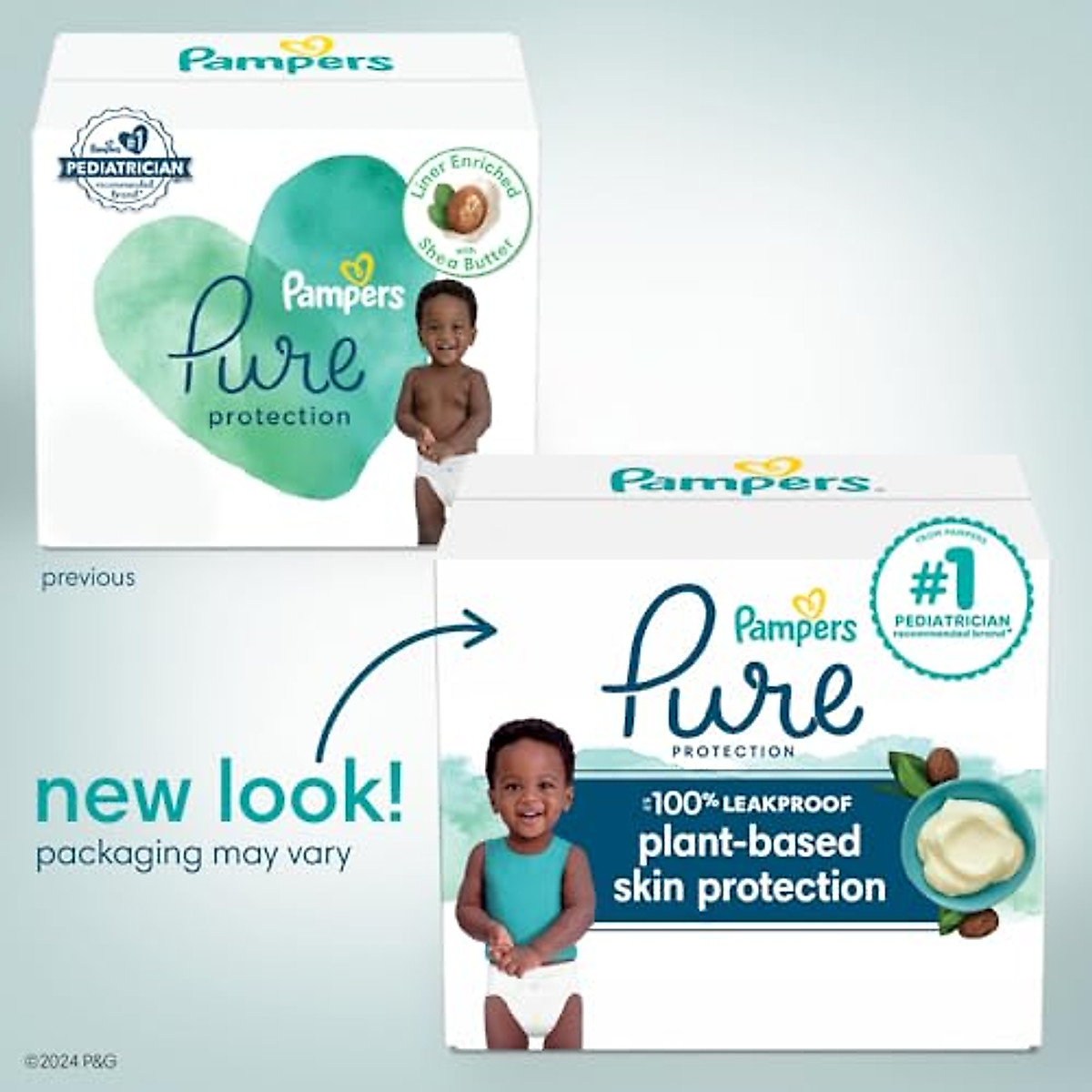 Pampers Baby Diapers - Pure Protection - Size 1, 132 Count, for up to 100% Leakproof, Premium Plant-based Skin Protection