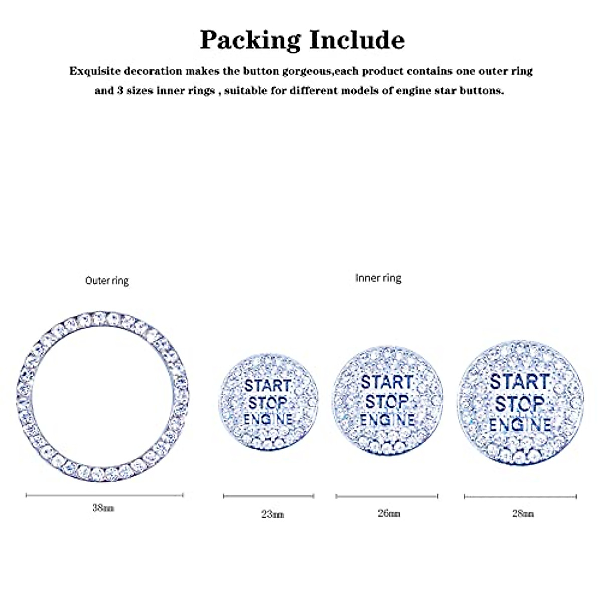 Hallomomo Bling Ring Emblems - Silver Crystal Rhinestone Car Decal, Glamorous & Trendy, Fits Push Start Buttons & Knobs, Easy to Apply