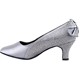 Very Fine Women's Salsa Ballroom Tango Dance Shoes Sera 5512 Ribbon Design Bundle with Dance Shoe Heel Protectors, Grey Satin 9 M US 2.5" Heel