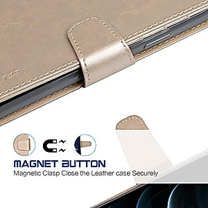 Arae for iPhone 12 Pro max Case with Credit Card Holder and Wrist Strap (Champagne Gold)