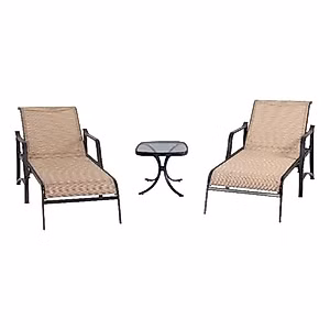 PatioFestival 3-Piece Metal Outdoor Chaise Lounger Set in Beige & Black