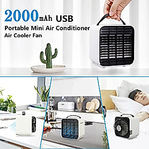 Portable Air Conditioner Fan, Mini Fan Air Cooler with 3 Wind Speeds, Desktop Evaporative Air Humidifier, Cooling Fan with Anion for Bedroom, Office, Dorm, Car, Camping Tent