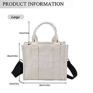 JQAliMOVV Canvas Tote Bag for Women - Medium Travel Tote Bag Purse with Zipper Fashion Shoulder Crossbody Bag Handbag (Beige)