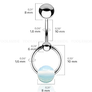 TOOLSSIDE Vch Jewelry Vertical Hood - Opalite Stone Door Knocker Industrial Piercing Jewelry For All Piercings - Stainless Steel Piercing