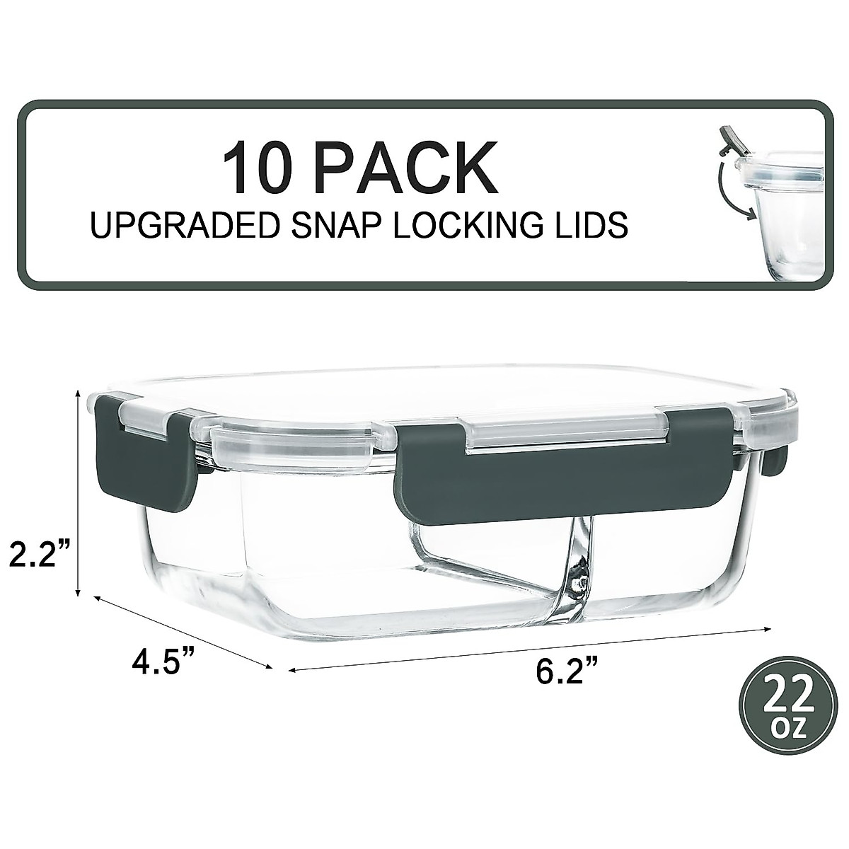 M MCIRCO 10-Pack 22 Oz Glass Meal Prep Containers 2 Compartments, Airtight Glass Lunch Bento Boxes with Lids, Glass Food Storage Containers, Microwave, Oven, Freezer and Dishwasher