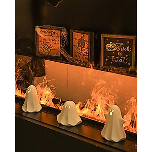 DN DECONATION Cute Ceramic Light Up Ghost Decor, 3PCS Ghost Halloween Decor White Spooky Sculptures, Small Led Ghost Figurines for Indoor Halloween Party Desk Tabletop Centerpieces Decoration