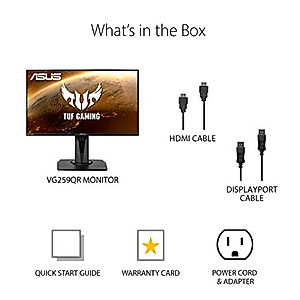 ASUS TUF Gaming VG259QR 24.5” Gaming Monitor, 1080P Full HD, 165Hz (Supports 144Hz), 1ms, Extreme Low Motion Blur, G-SYNC ready, Eye Care, DisplayPort HDMI, Shadow Boost, Height Adjustable,Black